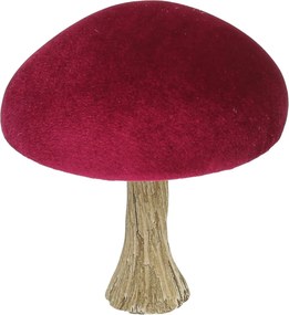 Dekorace Velvet Mushroom 17 cm ruby