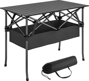 Skládací kempingový stůl Outsunny, 93 x 55 x 68 cm, rolovací hliník s úložnou sítí, kovový rám, černý | Aosom