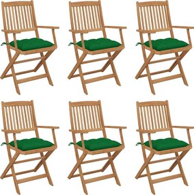 vidaXL Skládací zahradní židle s poduškami 6 ks masivní akácie [3074964] Barva: Zelená