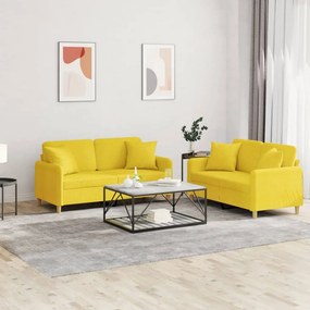 2dílná sedací souprava s polštáři světle žlutá textil 3202107
