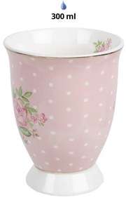 Porcelánový hrnek s bílými puntíky se vzorem růžové růže Sweet Roses – 300 ml