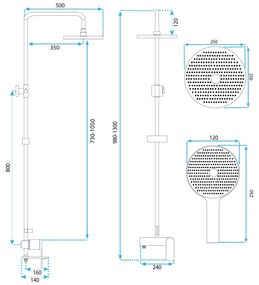 Rea Avalon, sprchová souprava s dešťovou hlavovou a ruční hlavicí, zlatá matná, REA-P2400