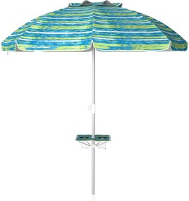 Plážový slunečník Outsunny Ø190x215 cm s nastavitelnou výškou a 45° náklonem, stůl s držáky na nápoje, voděodolná taška pro zahradu a bazén, multicolo