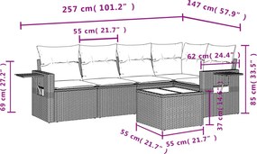 6dílná zahradní sedací souprava s poduškami černá polyratan 3252473