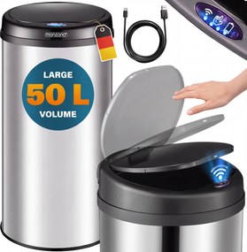 Senzor Odpadkový koš stříbrná nerezová ocel 50L