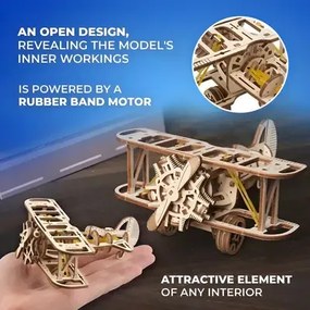 UGEARS 3D dřevěná mechanická skládačka Mini dvojplošník / od 8 let / O