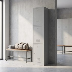 Kovová šatní skříňka - 3 boxy, 38 x 45 x 185 cm, cylindrický zámek, šedá - ral 7035