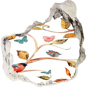 Wallmuralia Díra 3D fototapeta nálepka Ptáci a motýli 75x75 cm