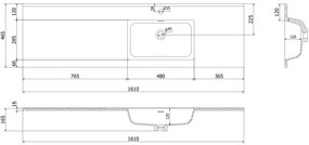 Mexen Rivel, koupelnová skříňka 160 cm s pravým umyvadlem Otis, 2S, 1D, drážkovaná, bílá matná, 91A23-16047-3-BBFFF01-W18P01