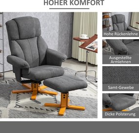 HOMCOM polohovatelné křeslo s funkcí sklápění, polohovatelné křeslo s taburetem, TV křeslo, max. nosnost 150 kg, do obývacího pokoje, ložnice, 79 x 8…