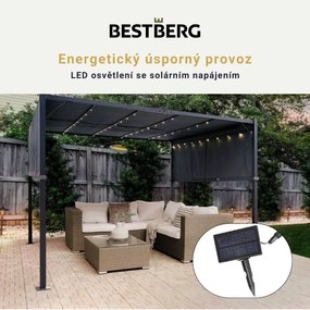 Zahradní pergola s LED solárním osvětlením BestBerg BBGG-51 / 300 x 400 x 215 cm / šedá