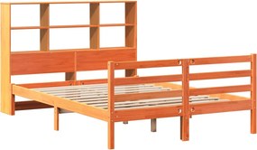 Postel s knihovnou bez matrace hnědá 150 x 200 cm masivní dřevo 3321918