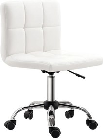 HOMCOM Kancelářská židle, ergonomická židle bez područek, výškově nastavitelná otočná židle, počítačová židle do kanceláře, studovny, umělá kůže, bílá