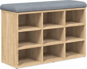 skříňka na boty, botník s polstrováním, lavice, sedací, police, dřevo/látka, 52x84x32 cm, dub sonoma/šedá, Dekorino BS20260020