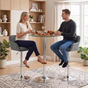 HOMCOM sada 2 360° otočných sametových barových židlí, výškově nastavitelné, s podnožkou, opěradlem, kovovou základnou, šedá