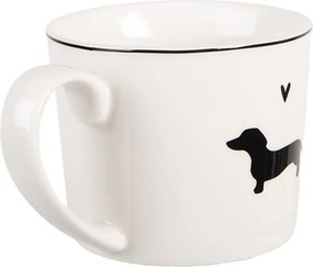 Bílý hrnek s jezevčíkem a srdíčkem Dog&Cat - 12*8*7 cm / 275 ml