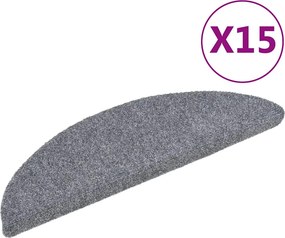 Schodové rohože samolepicí 15 ks 56 x 17 x 3 cm světle šedé půlkulaté 132693