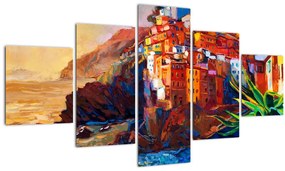 Obraz - Vesnice na pobřeží Cinque Terre, Italská riviéra, moderní impresionismus (125x70 cm)