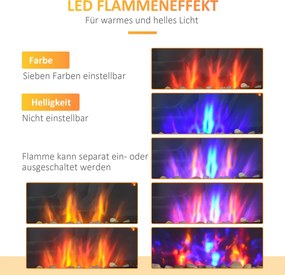 HOMCOM Elektrický krb s LED efektem plamene,1000/2000W, nástěnný krb v 7 barvách, elektrický krb s dálkovým ovládáním, nástěnný, černý | Aosom