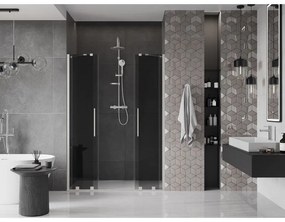 Mexen Velar Duo, posuvné sprchové dveře do otvoru 160 cm, 8mm šedé sklo, broušená ocel, 871-160-000-42-97