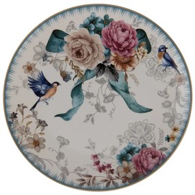 Dezertní talířek  s motivem květin a ptáčka Pivoine – 20x2 cm