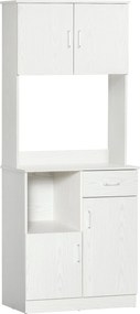 HOMCOM Kuchyňský Buffet Kuchyňská Skříň Multi-Úložná 4 Dveře 1 Zásuvka Polička + Velký Pracovní Pult 71 x 41 x 178 cm Bílý MDF | Aosom