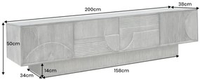 Invicta Mangový TV stolek ART DECO šedá 200 cm 46804
