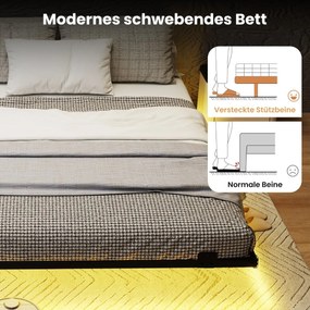 Costway Rám plovoucí postele Queen s LED světly moderní kovový rám