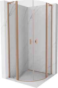 Mexen Mist L, čtvrtkruhový sprchový kout s 2-křídlými dveřmi, 80 x 80 cm, 8mm čiré sklo, měděný profil, 8A32L-080-080-65-00