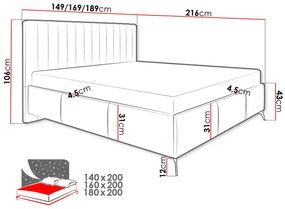 Manželská postel s úložným prostorem 180x200 TANIX - béžová