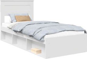 Rám postele Jednobarevný Bílá 75 x 190 cm Masivní borové dřevo 3409815