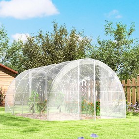 Outsunny Zeleninový Tunelový Skleník 4x3x2m s 2 Dveřmi a Pokrytím PE 150g/m², Pozinkovaný Ocelový Rám a Kulatá Střecha pro Pěstování Rostlin a Květin