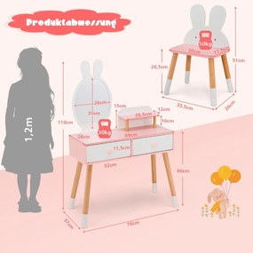 Costway Dětský toaletní set s designovým líčením králíka s masivními dřevěnými