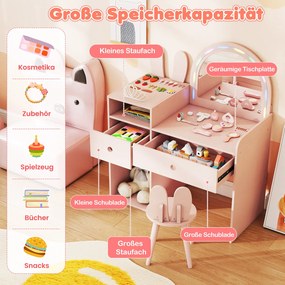 Costway Toaletní stolek pro děti s osvětlením s osvětleným zrcadlem