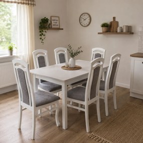 Vystavený set 6 jídelních židlí JELENA – bílá / šedý potah