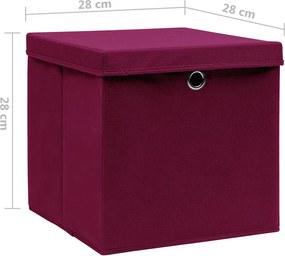 Úložné boxy s víky 4 ks 28 x 28 x 28 cm tmavě červené 325200