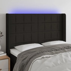 Čelo postele s LED černé 147 x 16 x 118/128 cm textil 3124048