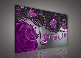 Postershop Obraz na plátně: Srdíčka a růže (fialové) - 75x100 cm