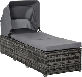 Zahradní lehátko Outsunny z poly ratanového materiálu s slunečníkem, nastavitelný ratanový slunečník šedé barvy 195 x 65 x 40 cm | Aosom
