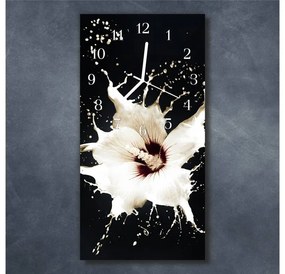 Nástěnné hodiny obrazové na skle - Ibišek bílý