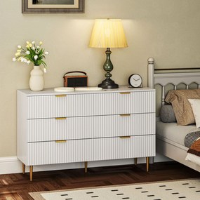 HOMCOM moderní komoda se 6 zásuvkami se zlatými úchyty, 120x40x76,5 cm, bílá