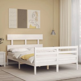 Rám postele s čelem bílý 140 x 200 cm masivní dřevo