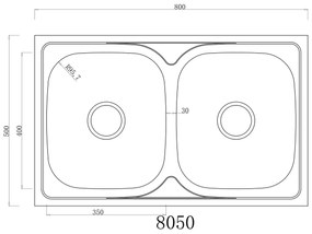 Velazo Dřez 2 komory, nerez - , 80x50 cm