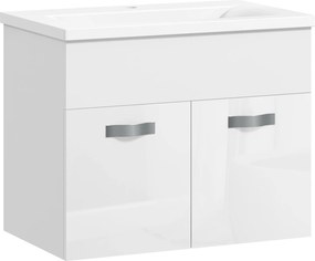 Kleankin Závěsná Koupelnová Skříňka se Dřezem, 2 Dveře s Tichým Zavíráním, 61x40x50cm, Lesklá Bílá | Aosom