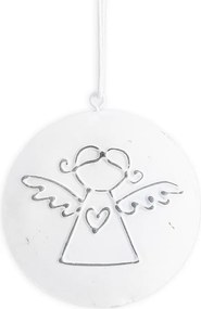 Kovová závěsná dekorace Anděl – bílá, pr. 8 cm