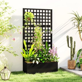 Outsunny Květinový Truhlík s Lattice, Ochranná Obrazovka, Vyvýšený Zahradní Záhon, Exteriérový Květinový Truhlík z Pozinkované Oceli pro Popínavé Rost