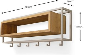 Nástěnný věšák z dubového dřeva v přírodní barvě/taupe s poličkou 78 cm School – Spinder Design