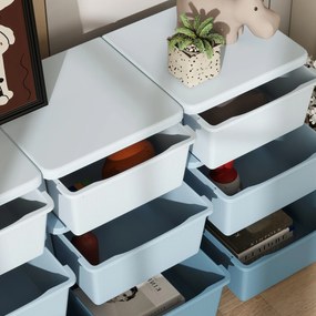 HOMCOM komoda s 9 zásuvkami pro děti – organizér na hračky, modrá, 113 x 37 x 56,5 cm – pro děti 3–6 let
