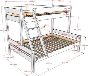 Bílá patrová dětská postel s roštem 140x200/90x200 cm Primo – Vipack