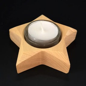 AMADEA Dřevěný svícen ve tvaru hvězdy, masivní dřevo, 10x3 cm